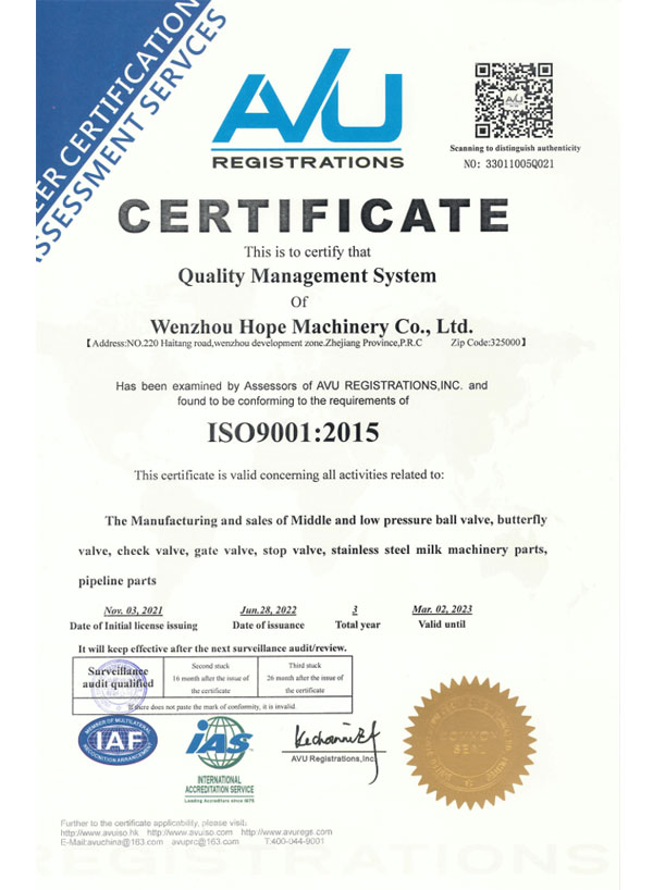 Certificate - Hope Machinery